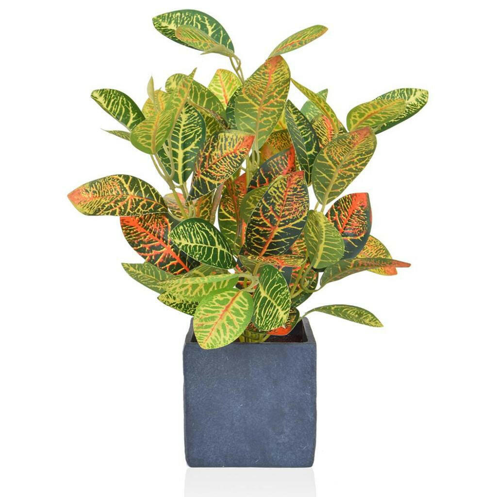 Artificial Croton Spray in Slate Pot – Just Artificial